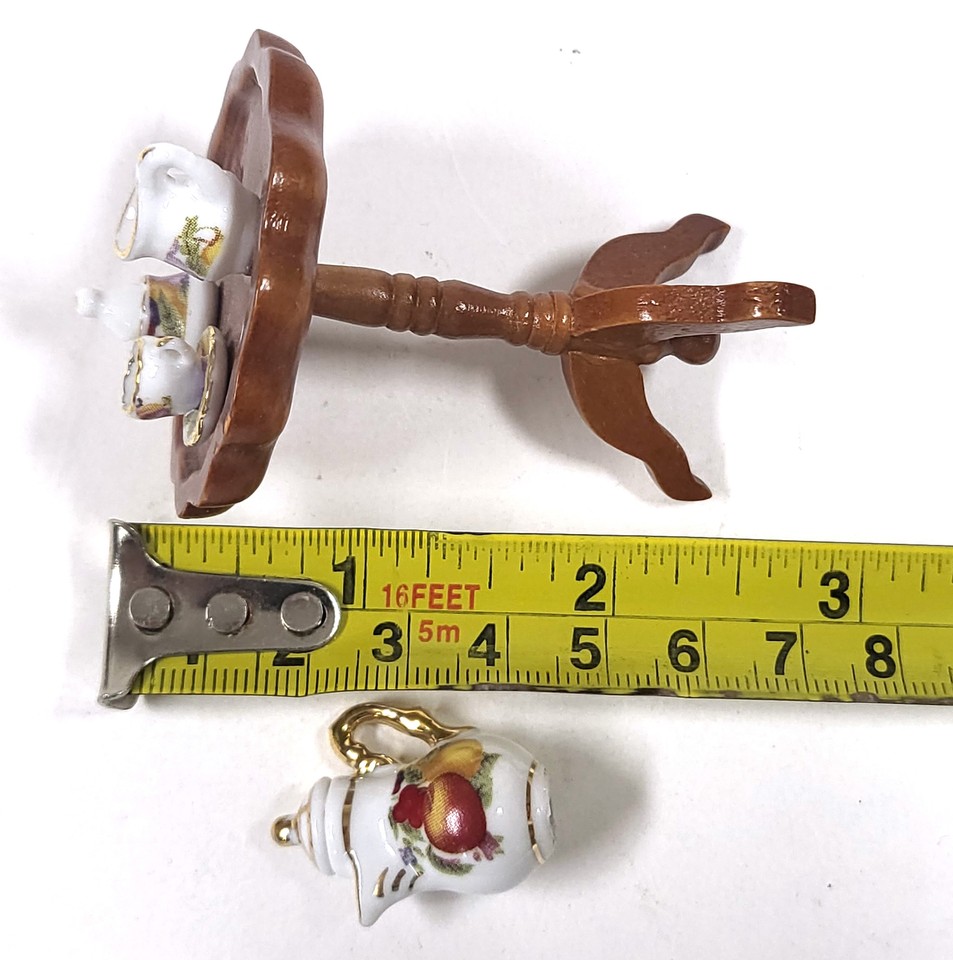 Vintage Reutter Dollhouse Miniature 1:12 Tea Table Wood Porcelain AY558 ...