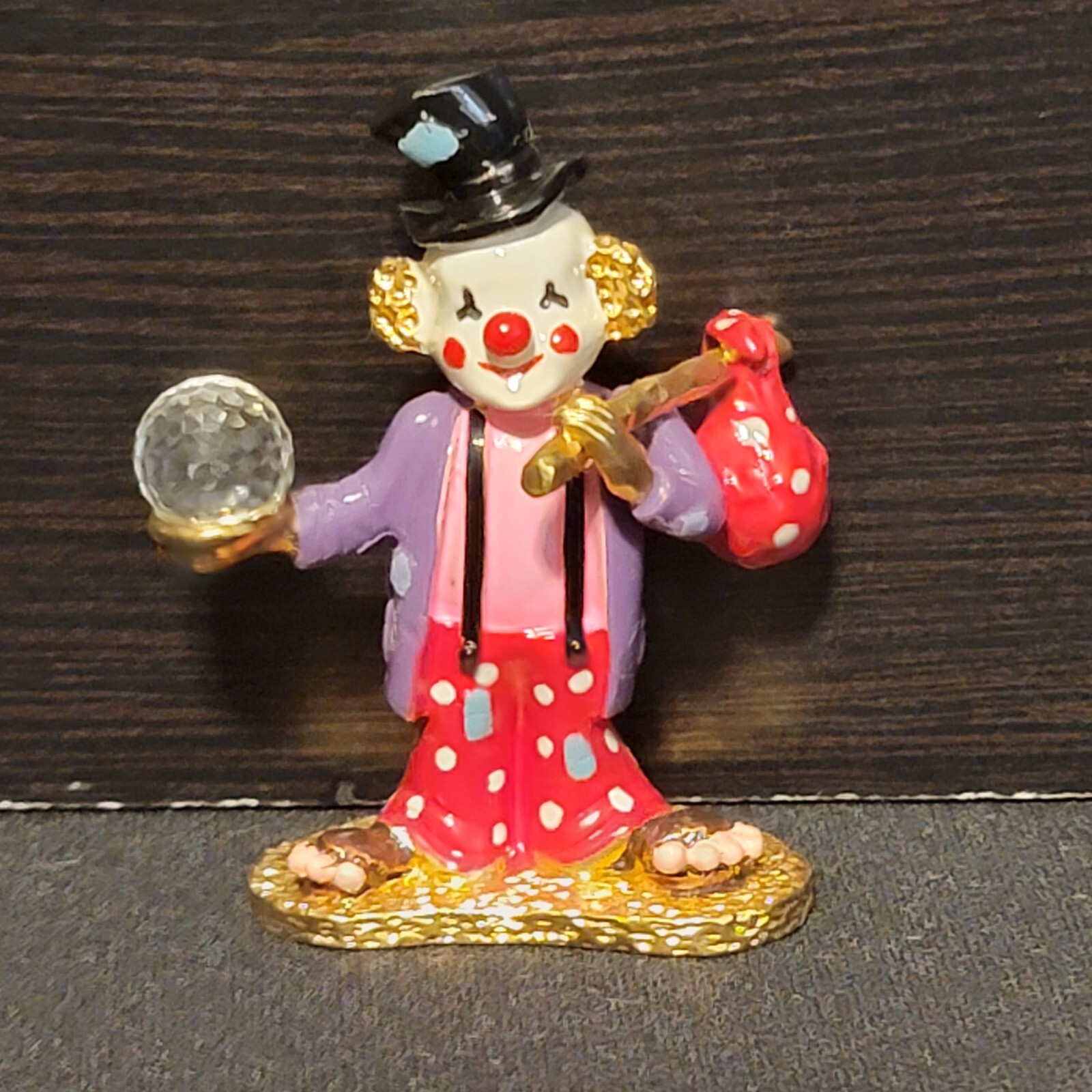 Spoontiques KM439 Pewter Clown Hobo Swarovski Crystal Ball Gold Plated ...