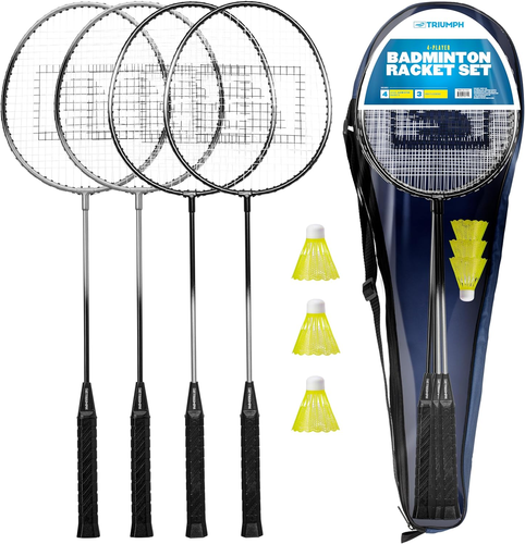 4-Player Badminton Set with 4 Rackets, 3 Shuttlecocks and 1 Carry Case ...