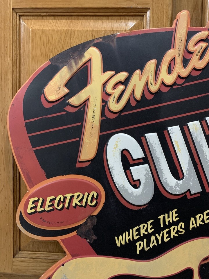Fender Guitar Shop Sign Electric Metal Vintage Style Pick Guard String ...