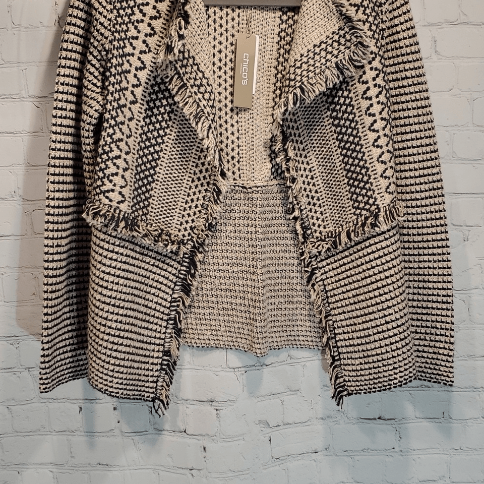 Chico's textured fringe Lucy cardigan tan and blue NWT | eBay