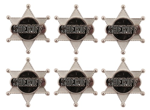 6 Silver Plastic Sheriff Badges - Police Toy Loot/Party Bag Costume ...