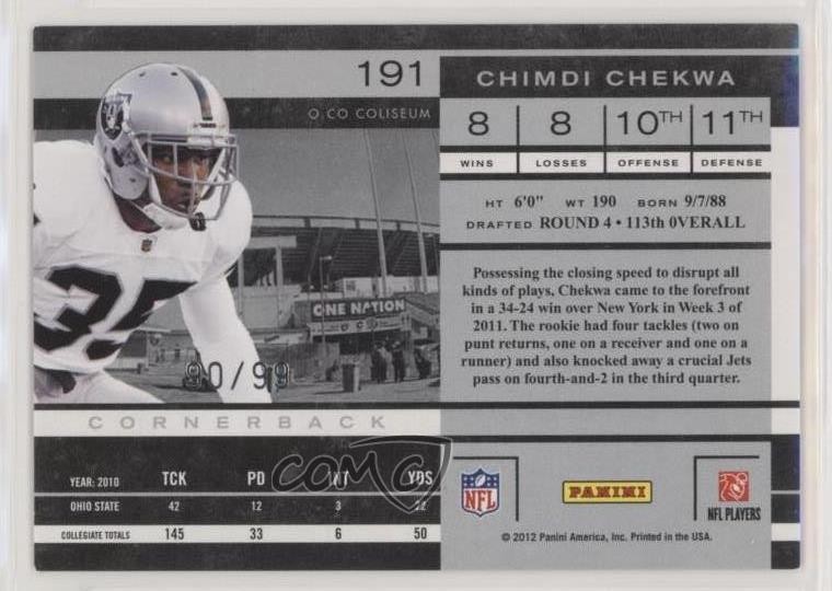 2011 Playoff Contenders Playoff Ticket /99 Chimdi Chekwa #191 Rookie RC ...