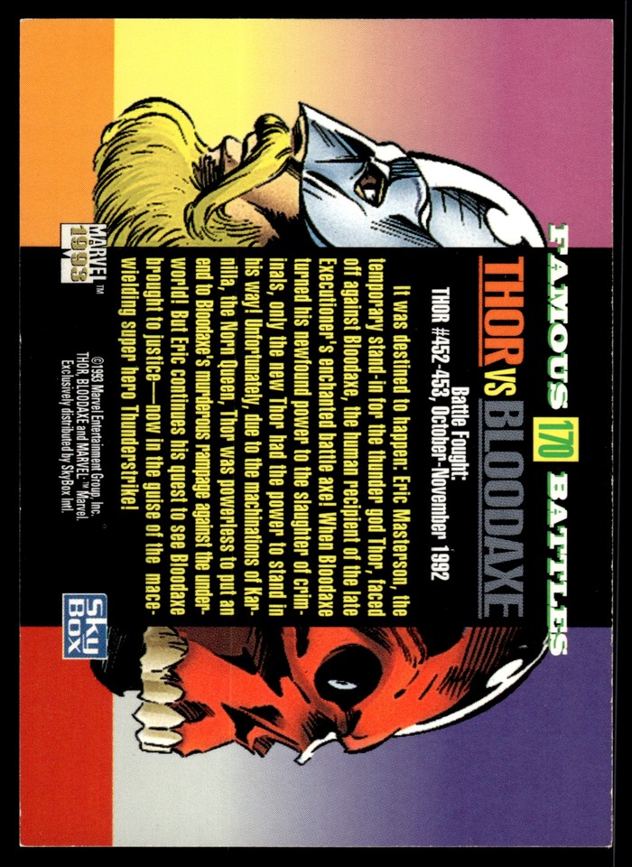 1993 Skybox Marvel Universe Series IV 4 #Thor VS Bloodaxe Thor VS ...
