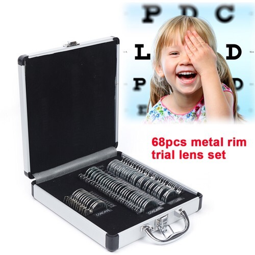 68PCS Optical Trial Lens Set Optometry Kit Metal Rim w/ Aluminium Box ...