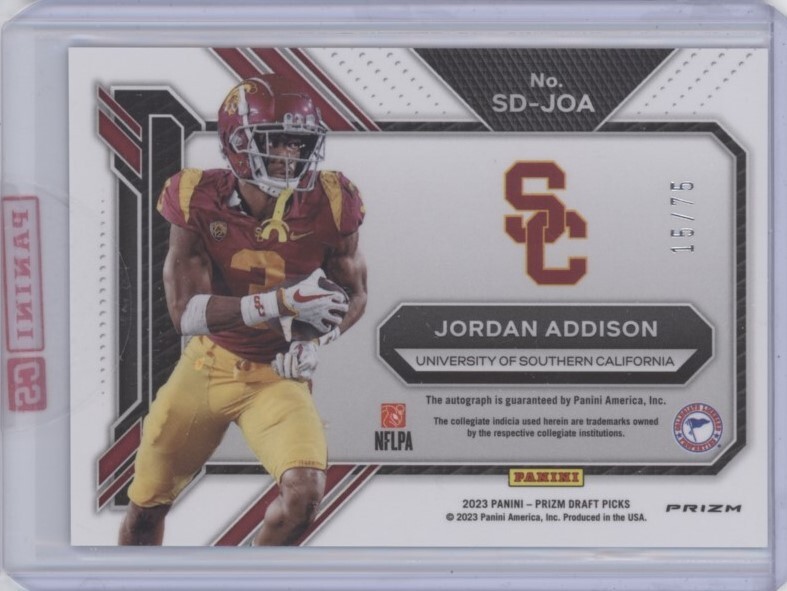 JORDAN ADDISON 2023 Prizm Draft AUTO SIGNING DAY BLUE RC 15/75 Panini ...