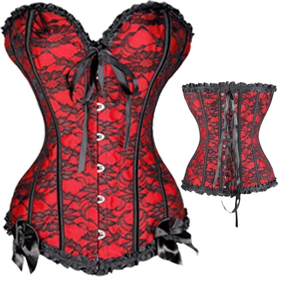 Women's Corset Bustier Basque Lingerie Overbust Red Party Costume Plus ...