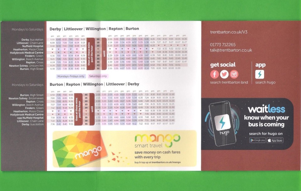 Trent Barton Bus Timetable - V3 - Derby to Burton "Villager" - November ...