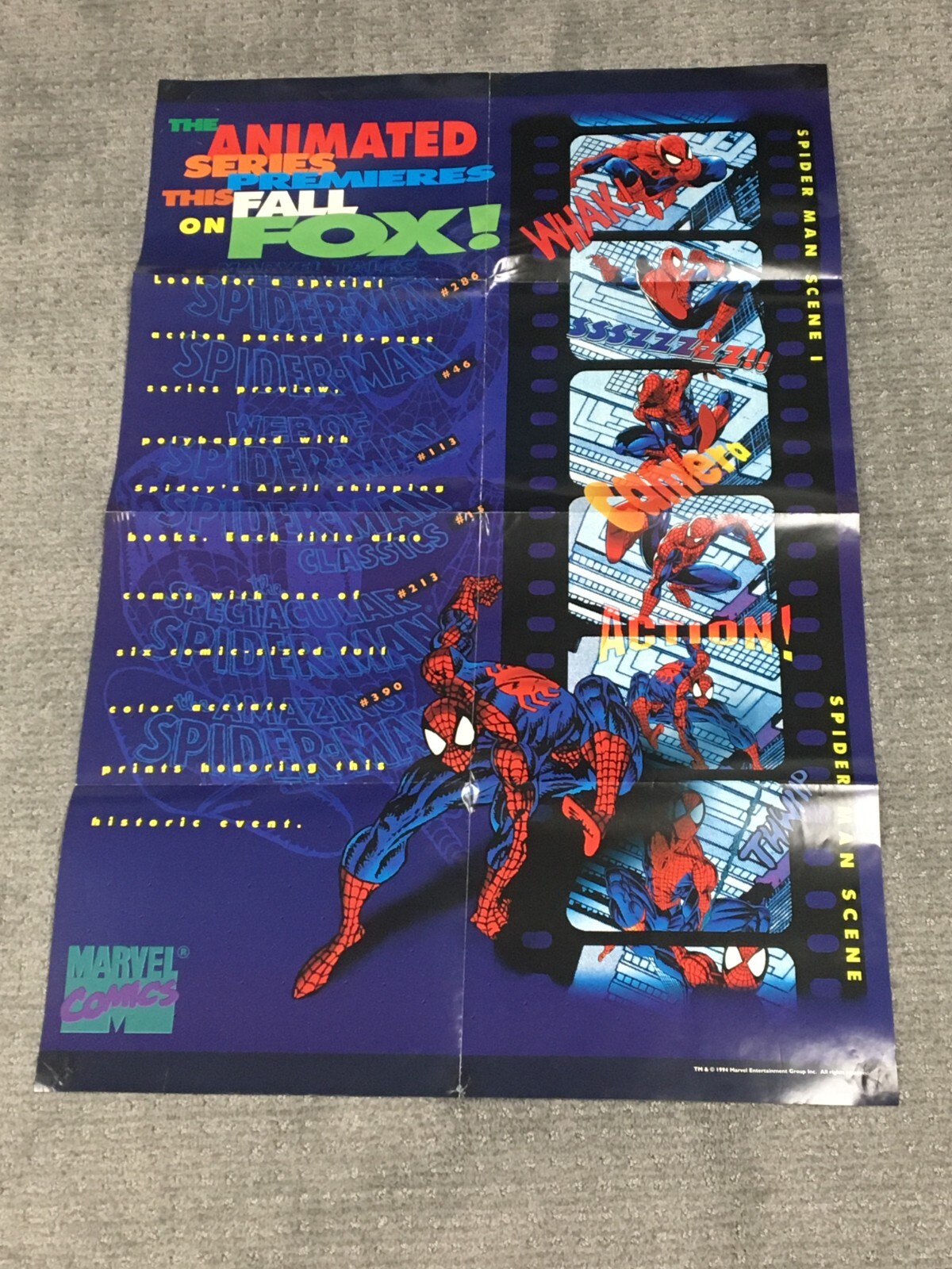 1994 MARVEL SPIDER-MAN ANIMATED SERIES PROMO POSTER RARE 34x22 (USED ...