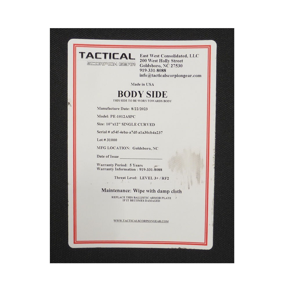 Tactical Scorpion ASP Active Shooter Protection Body Armor Plates Level ...