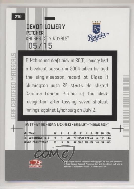 2005 Leaf Certified Materials Mirror Blue Signatures /15 Devon Lowery ...