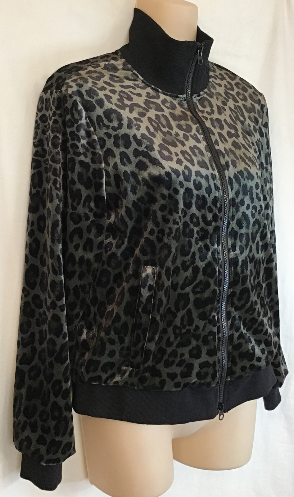 pam and gela Zip Up Track Jacket Green And Black Leop… - Gem