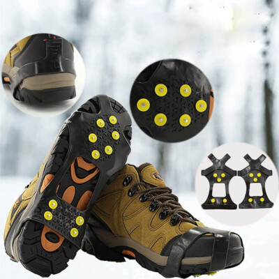 Ice Snow Grips Anti Slip On Over shoe Boot Studs Crampons Cleats Spikes ...