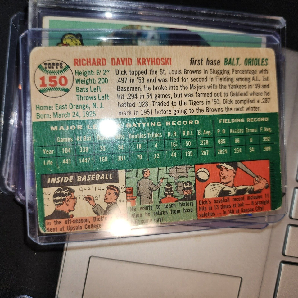 1954 TOPPS #150 RICHARD (DICK) DAVID KRYHOSKI - BALTIMORE ORIOLES ...