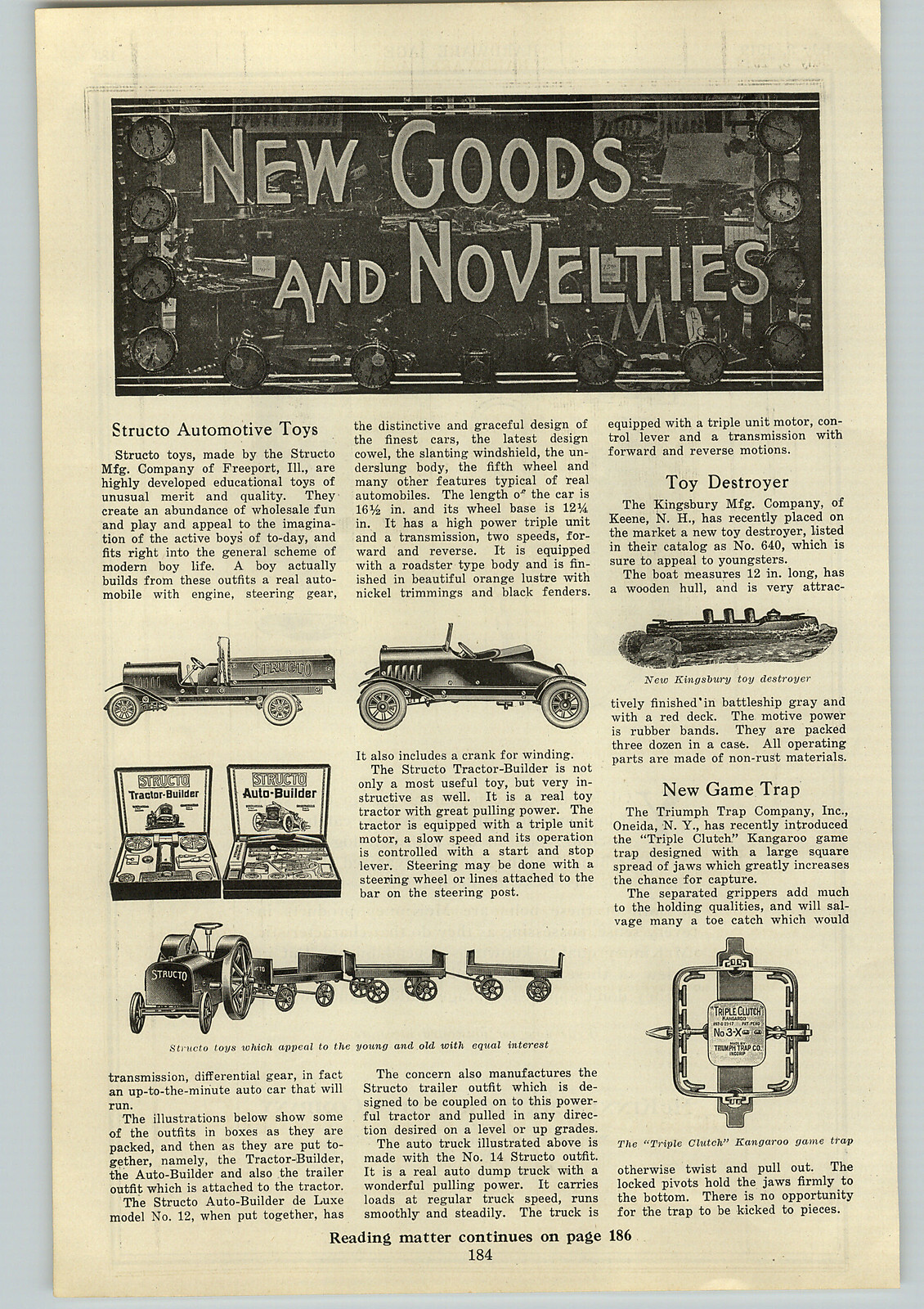 1919 PAPER AD Article Structo Auto Builder Toy Kingsbury Destroyer Ship ...