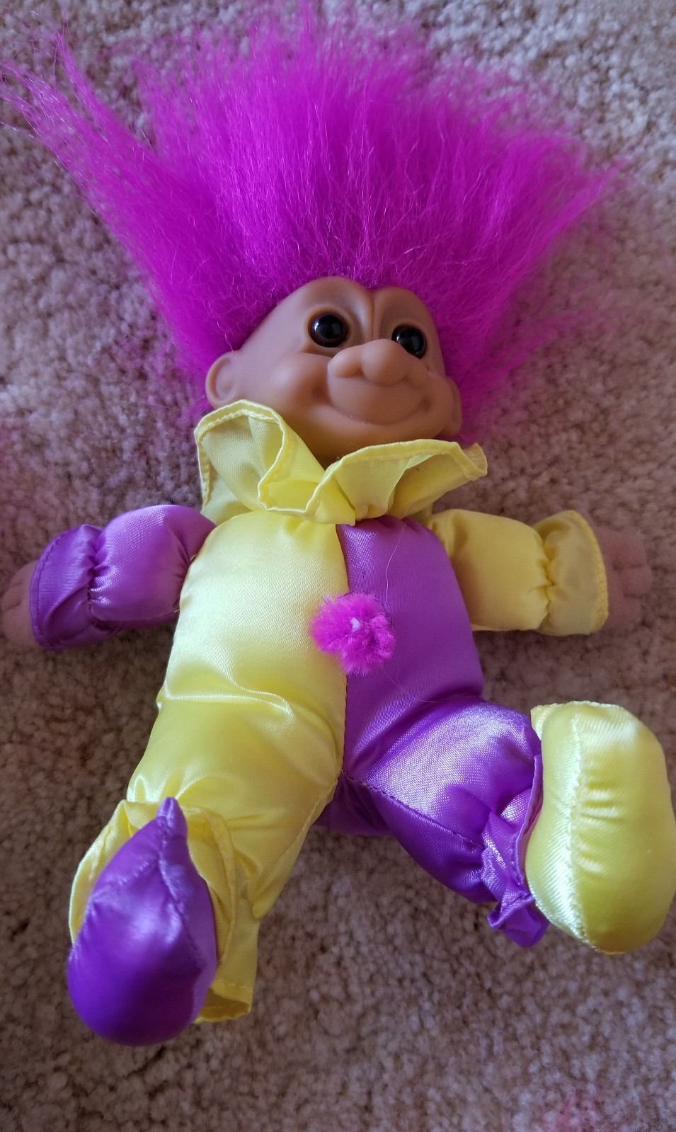 Vintage Russ Baby Troll Clown Jester PURPLE YELLOW Troll Purple Fuchsia ...