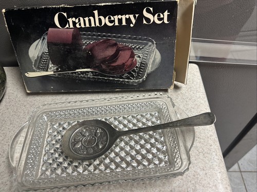 VTG Leonard CRYSTAL CRANBERRY SET with SILVER PLATED SERVING SPOON | eBay