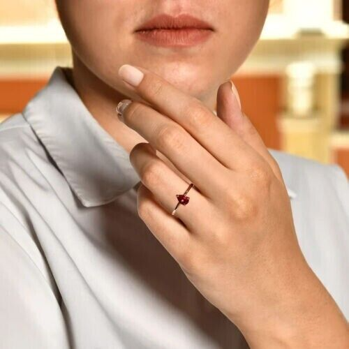 Solitaire Lab Created 1 Ct Ruby Ring 14K Rose Gold Plated Dainty Engagement Ring | eBay
