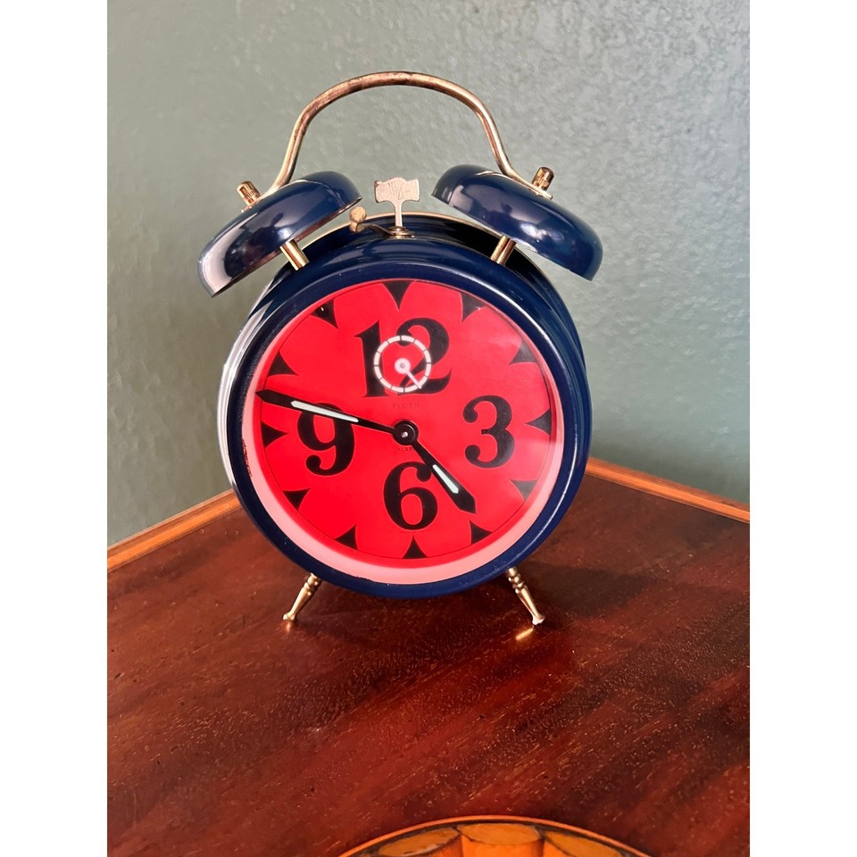 Vintage Florn Alarm Clock Blue/Red Small Bell Wind Up | eBay