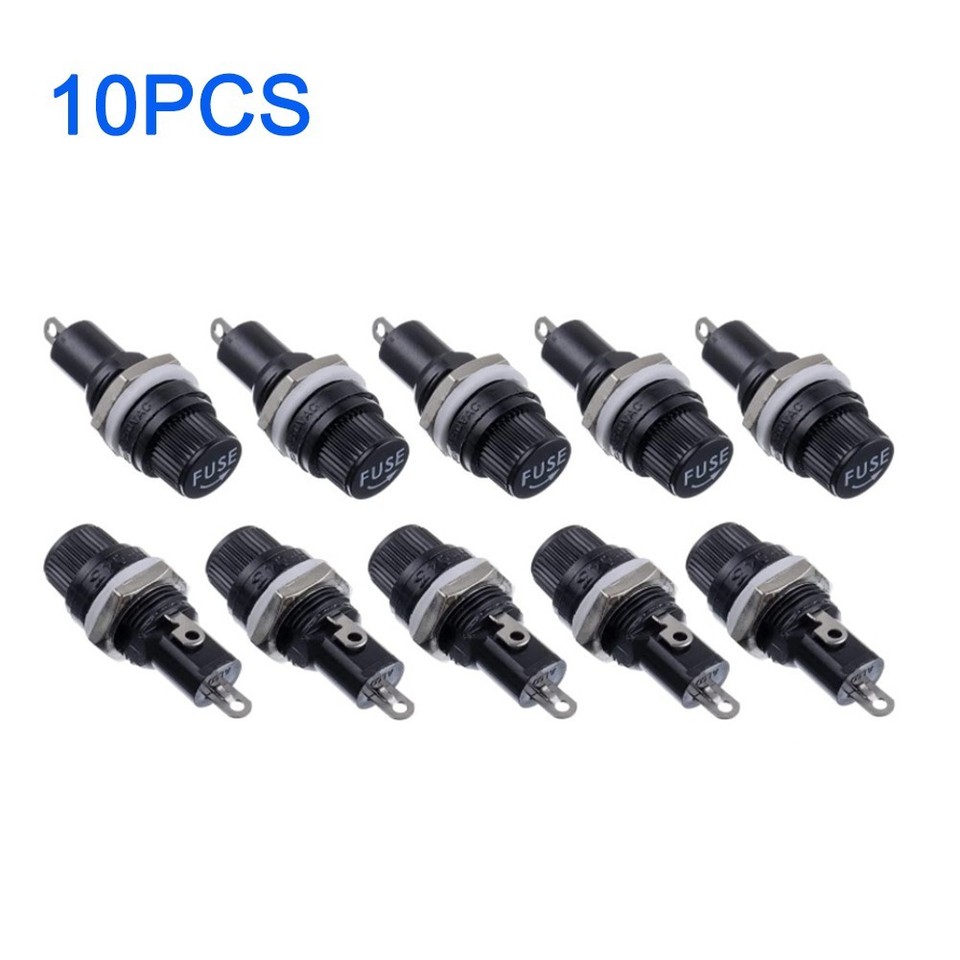 10A 250V Black Fuse Holder with Screw Cap for Glass Fuses Panel Mount ...