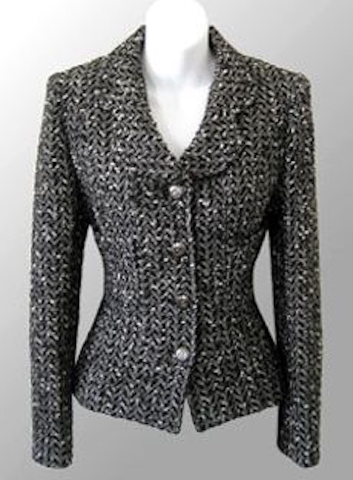 CHANEL 97A TWEED CC LOGO BUTTON JACKET BLAZER FR42 US… - Gem