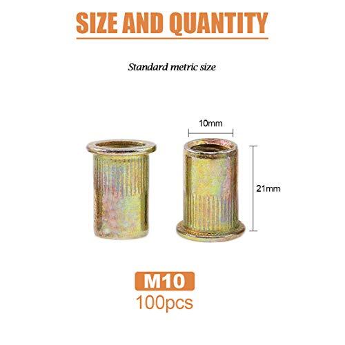 100pcs M10 Metric Zinc Plated Carbon Steel Rivet Nut Flat Head Threaded ...