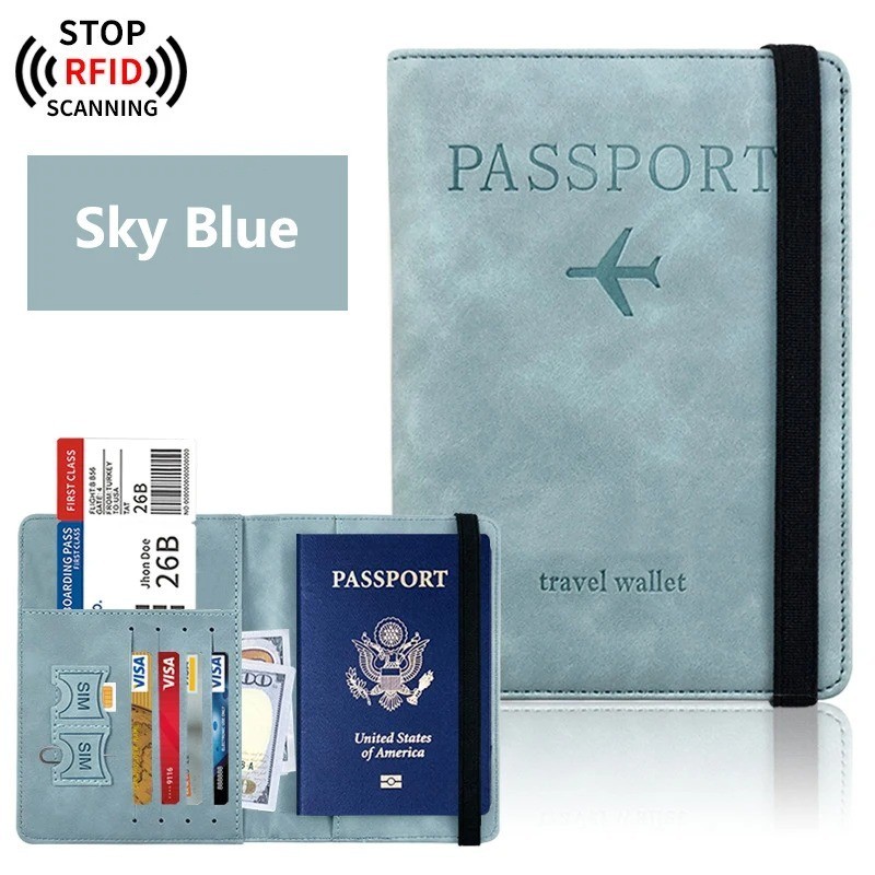 RFID Blocking Leather Passport Holder Wallet Cover Case Travel For Men ...