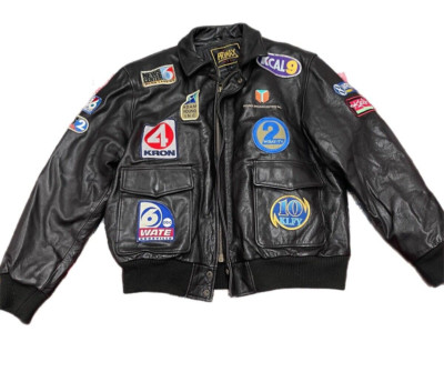 RARE UNIQUE Vintage Thick Leather Jacket TONS TV Channel Patches Primax ...