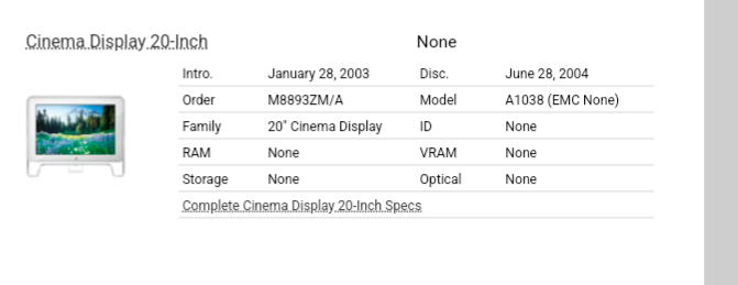 Apple A1038 20 inch Widescreen Cinema Display LCD Monitor Very Nice | eBay