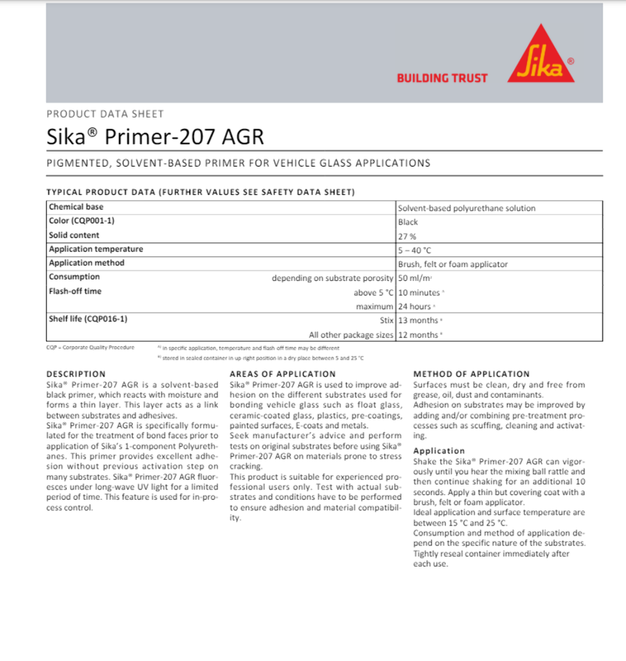 SIKA 207 AGR 100ml Bottle Automotive Pinchweld & Glass Urethane Primer ...