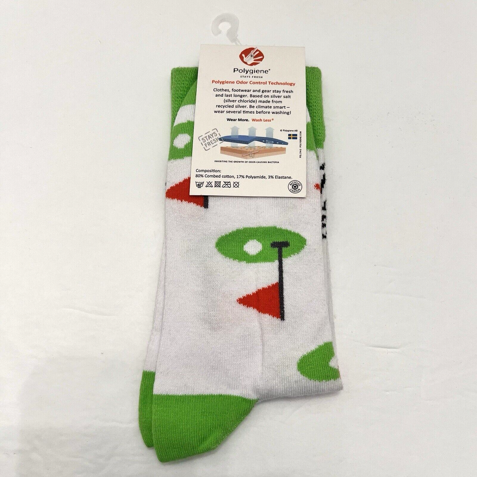 Men Crew Socks One Size Fits Most White Golf Polygiene Odor Control ...