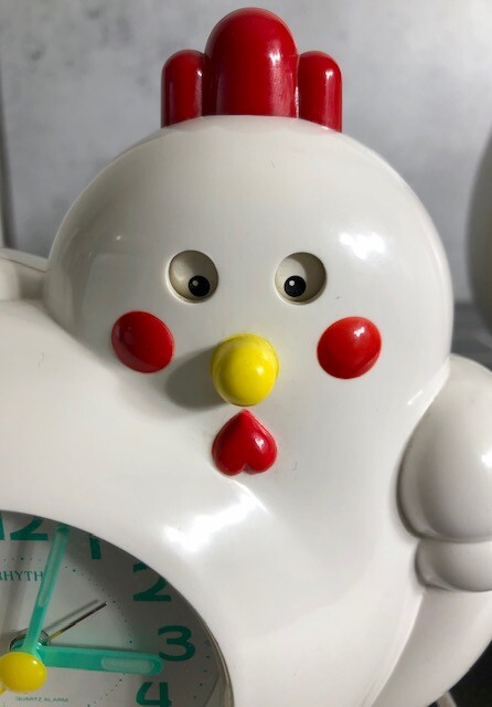 Rhythm ROOSTER TALKING Quartz ALARM CLOCK VERY RARE Moving Eyes CHIRPS ...