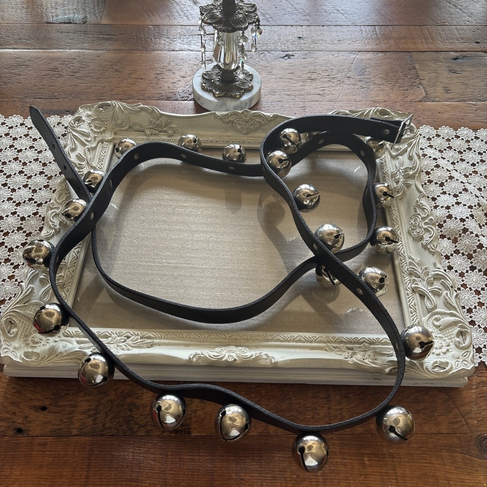 Horse Sleigh Bells On Black Leather Strap. 24 Bells. 7 Feet Long With ...