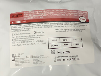 2000 STERIS PCC064 VERIFY STEAM CHEMICAL INDICATOR STRIPS STERILIZATION ...