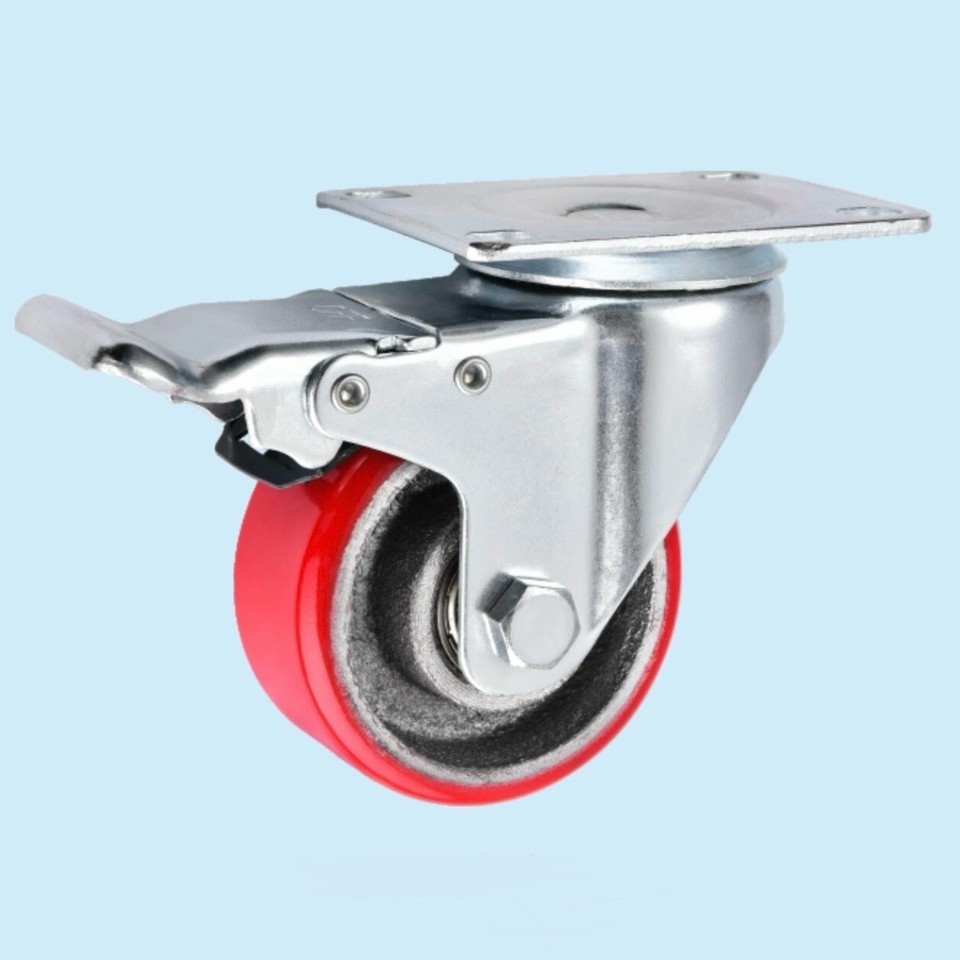 Non Marking Iron Core Polyurethane Lock Caster Wheels Industrial Heavy ...