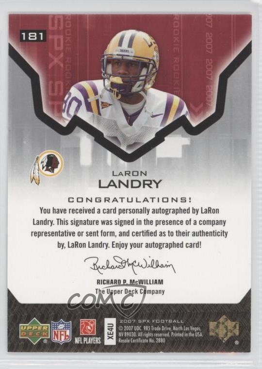 2007 SPx Auto Rookies /499 LaRon Landry #181 Rookie Auto RC | eBay