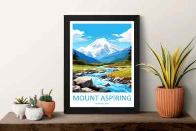 (Laminated) Mount Aspiring National Park Travel Poster Print Wall Art ...