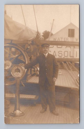 Steamboat Captain by Steering Wheel RPPC Antique Boat Nautical Photo ...