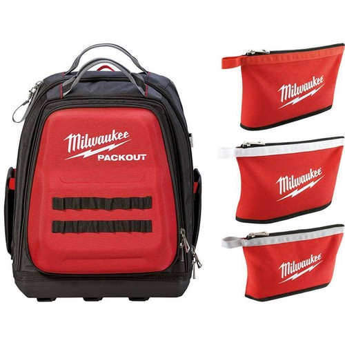 Milwaukee PACKOUT Backpack W/ 3-Pack Zipper Tool Bags Tear-Resistant 15 ...
