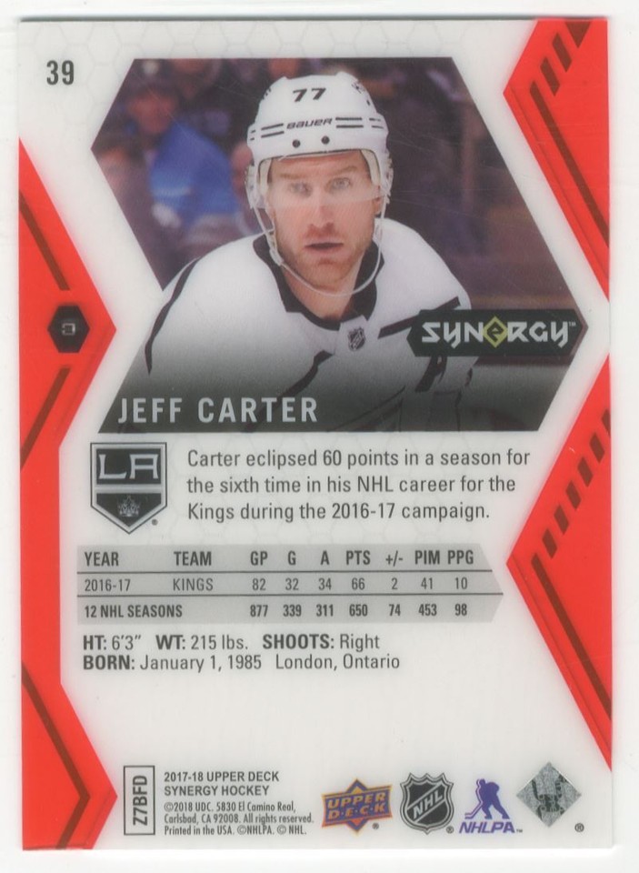 2017-18 Synergy Red #39 Jeff Carter | eBay