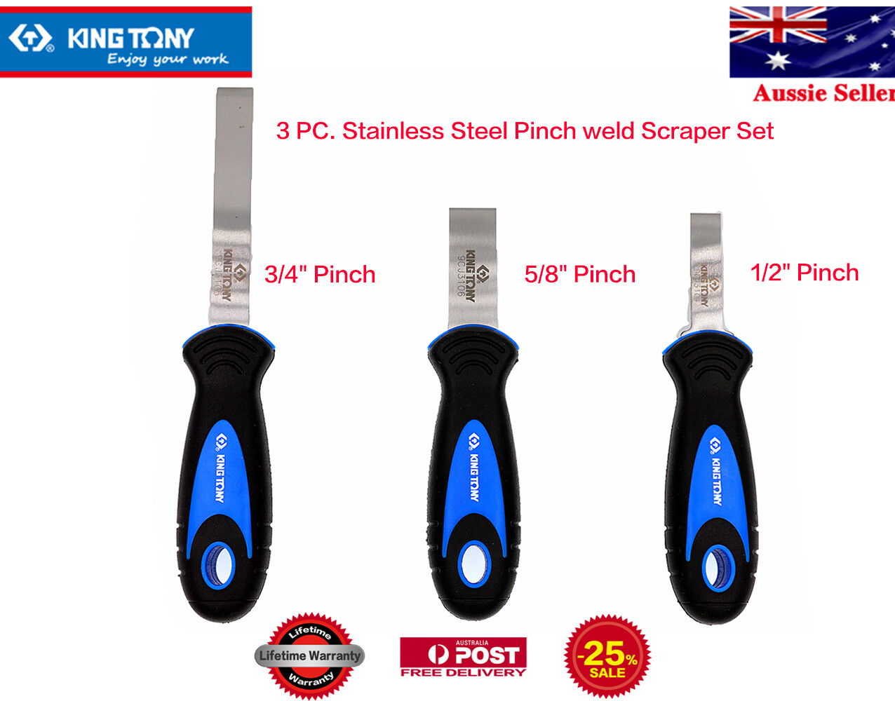 KING TONY 3PC Stainless Steel Pinch weld Scraper Set Made in Taiwan AU ...