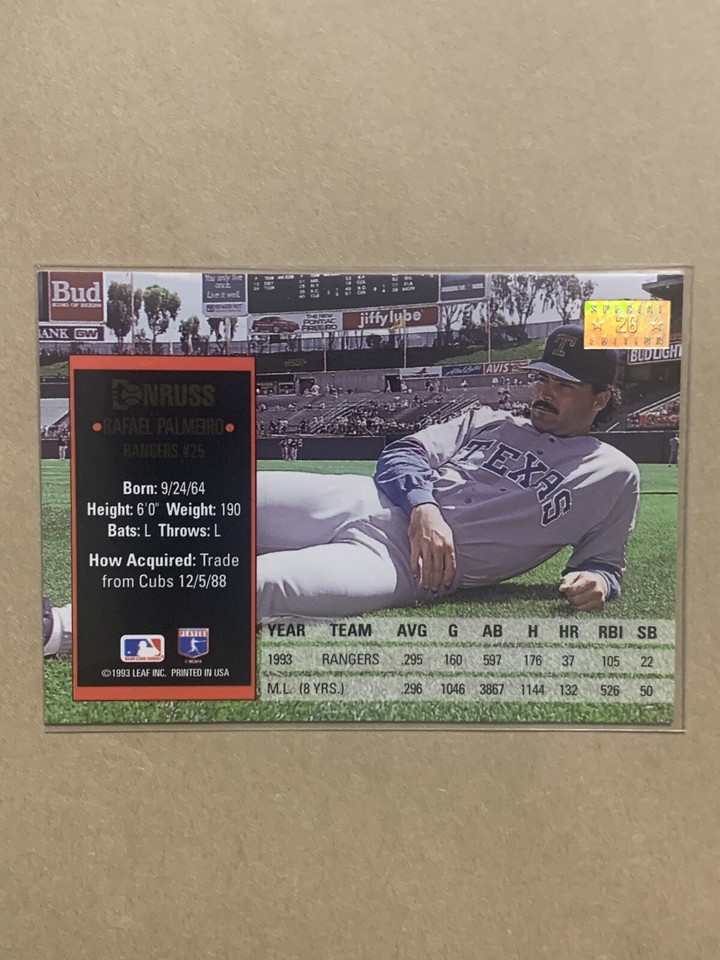 1994 Donruss #26 Rafael Palmeiro Texas Rangers Gold Special Edition | eBay