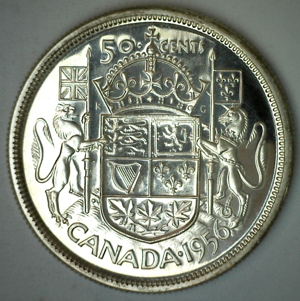 1956 Canada Silver Fifty Cents Coin BU 50c Canadian Half Dollar ...