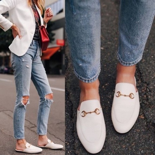 Gucci 39.5 White Princetown Horse Bit Leather Mules Loafers Slippers womens | eBay