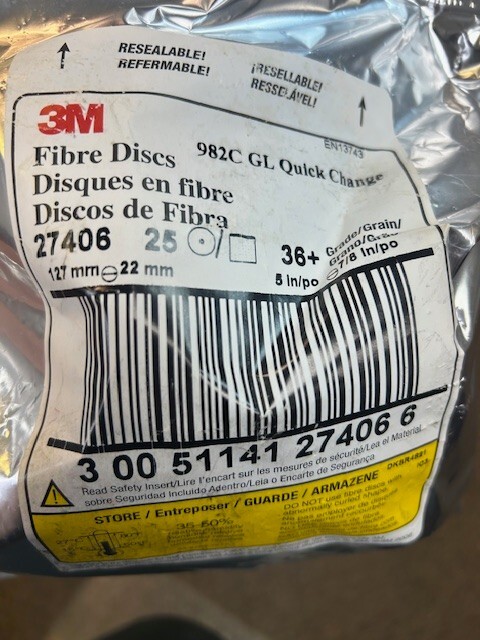 NEW! 3M 982C Fibre Discs 27406, 5" x 7/8" GL Quick Change, 36 Grit, (25 ...