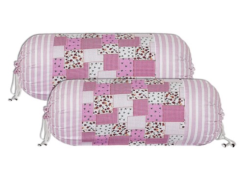 Cotton Bolster Cover Multicheck Floral Print Set of 2, 16" x 32" (Pink ...