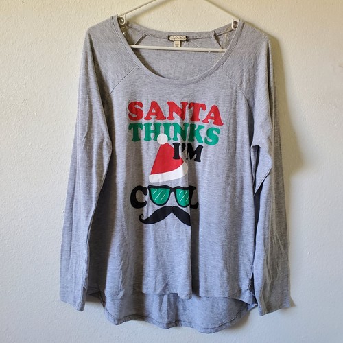 Santa Thinks I'm Cool Eyeshadow Long Sleeve T-Shirt Top Womens L Gray ...