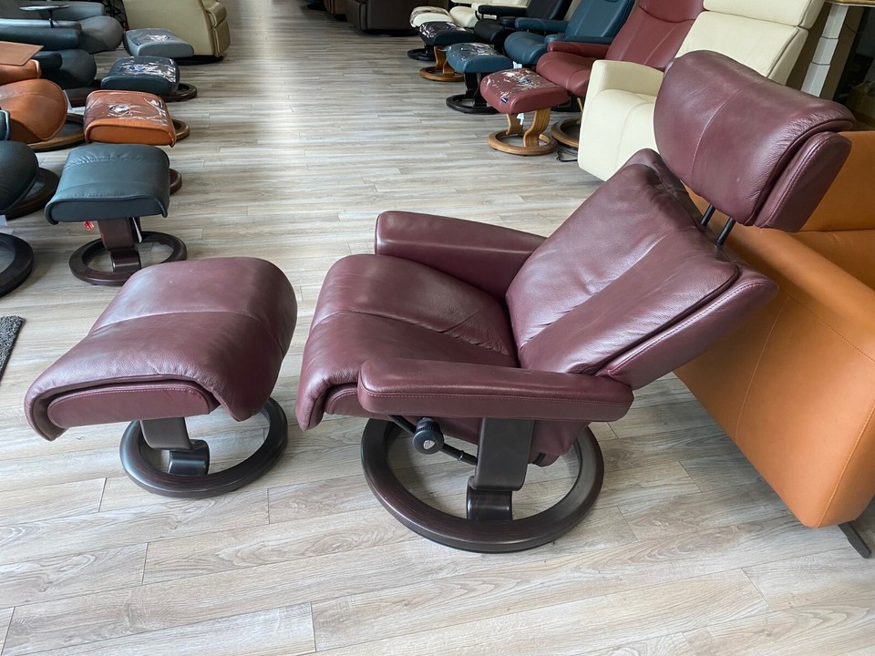 Stressless Medium Magic Recliner and Ottoman - Premium Royalin Amarone ...