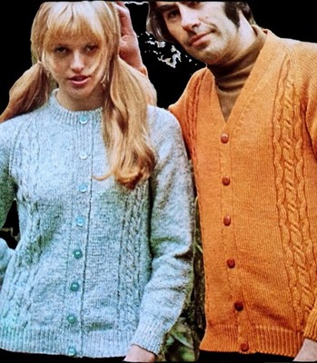 1960s Twisted Cable Wavy Panel Cardigan Aotea 7444 Knitting Pattern DK ...