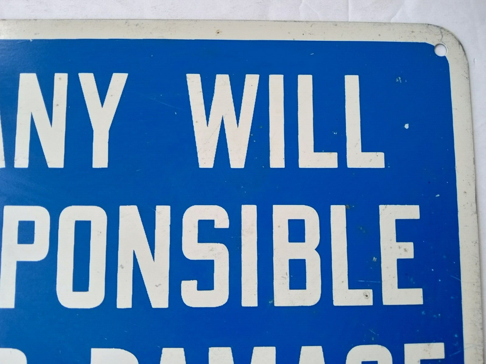 Vintage Company Property Car Damage Warning Sign Thick Gauge Metal c ...